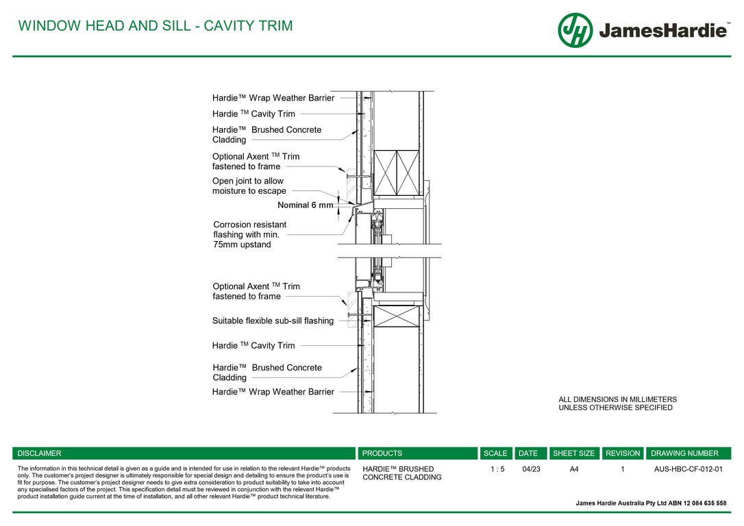 AUS-HBC-CF-012-01 - WINDOW HEAD AND SILL - CAVITY TRIM - BIMcontent.com