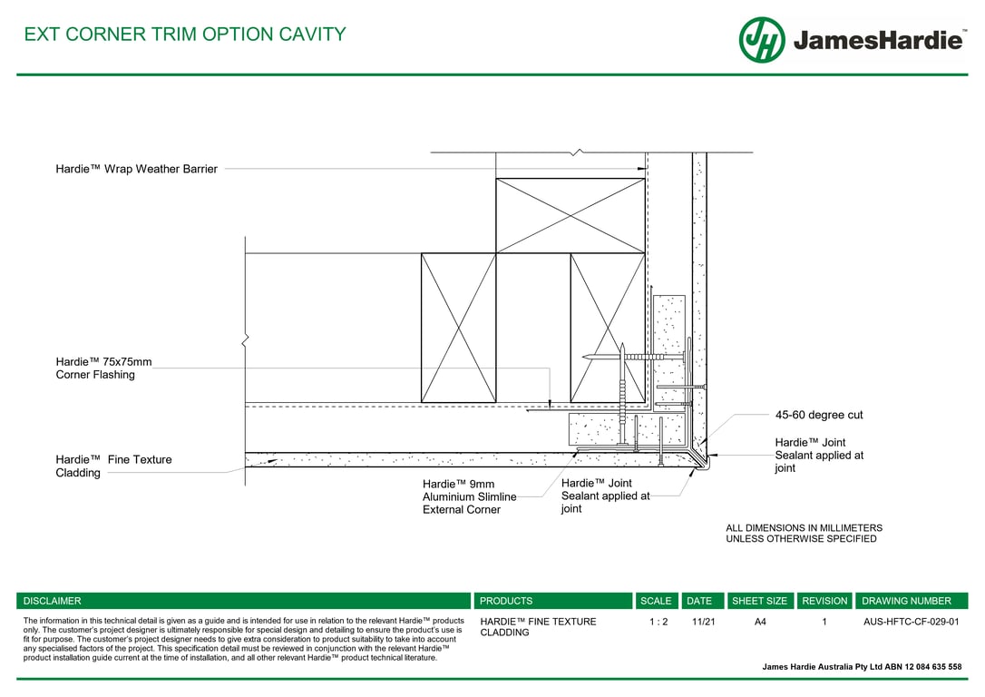 AUS-HFTC-CF-029-01 - EXT CORNER TRIM OPTION CAVITY - BIMcontent.com