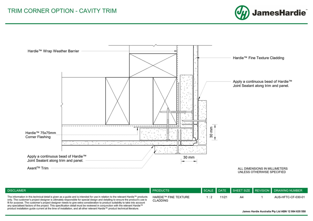 AUS-HFTC-CF-030-01 - TRIM CORNER OPTION - CAVITY TRIM - BIMcontent.com