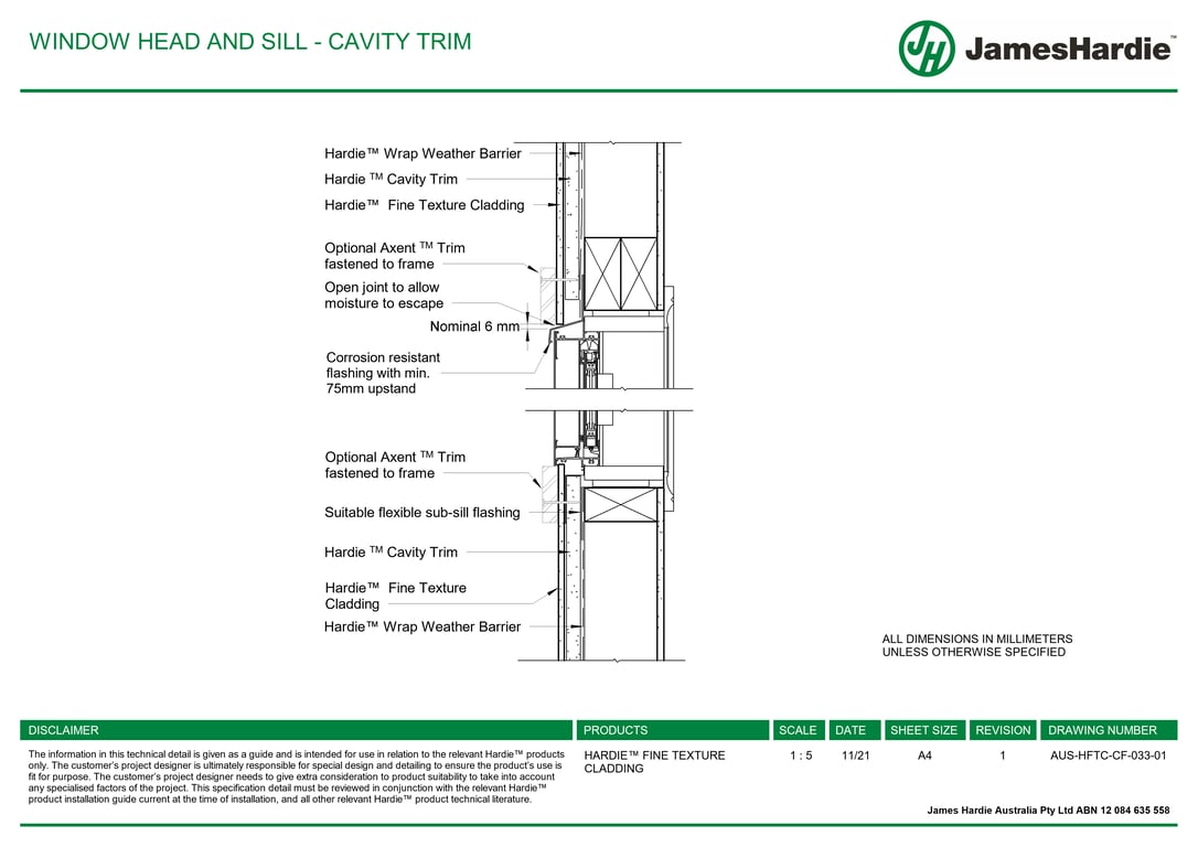 AUS-HFTC-CF-033-01 - WINDOW HEAD AND SILL - CAVITY TRIM - BIMcontent.com