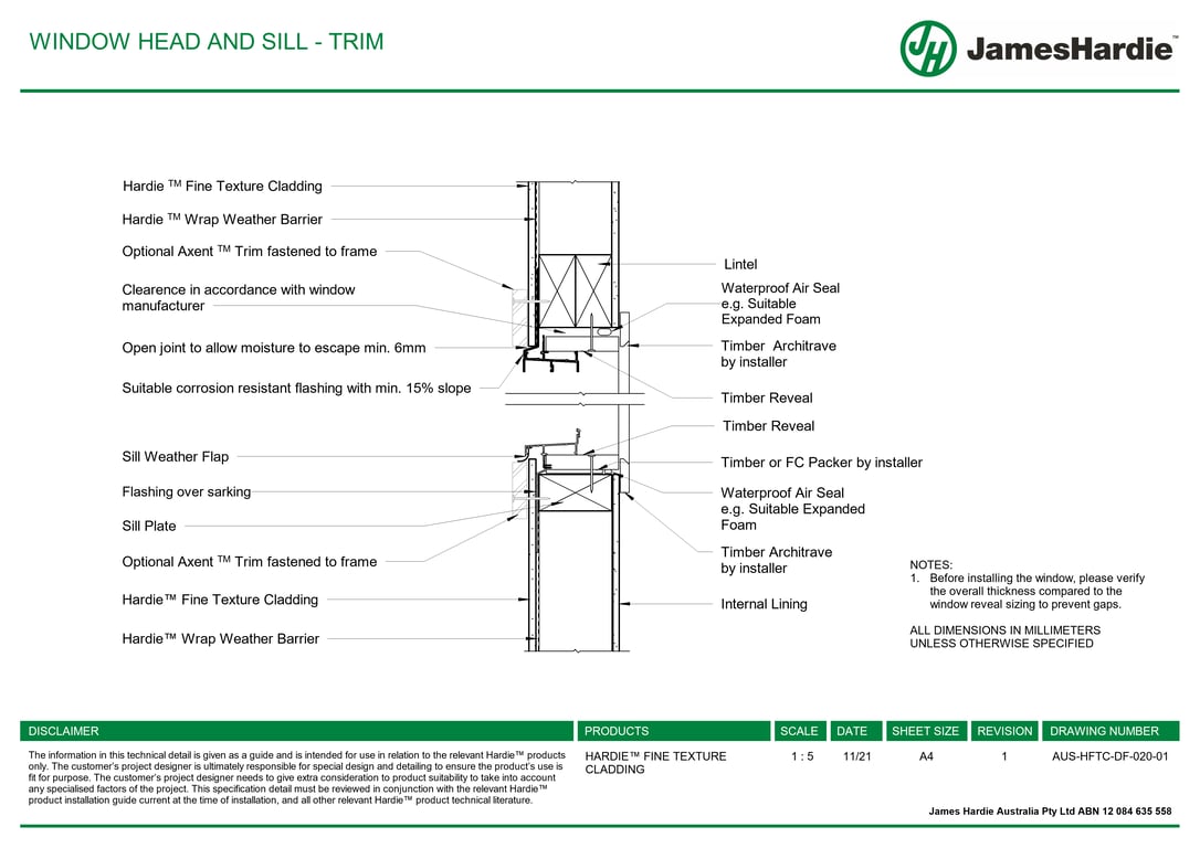 AUS-HFTC-DF-020-01 - WINDOW HEAD AND SILL - TRIM - BIMcontent.com