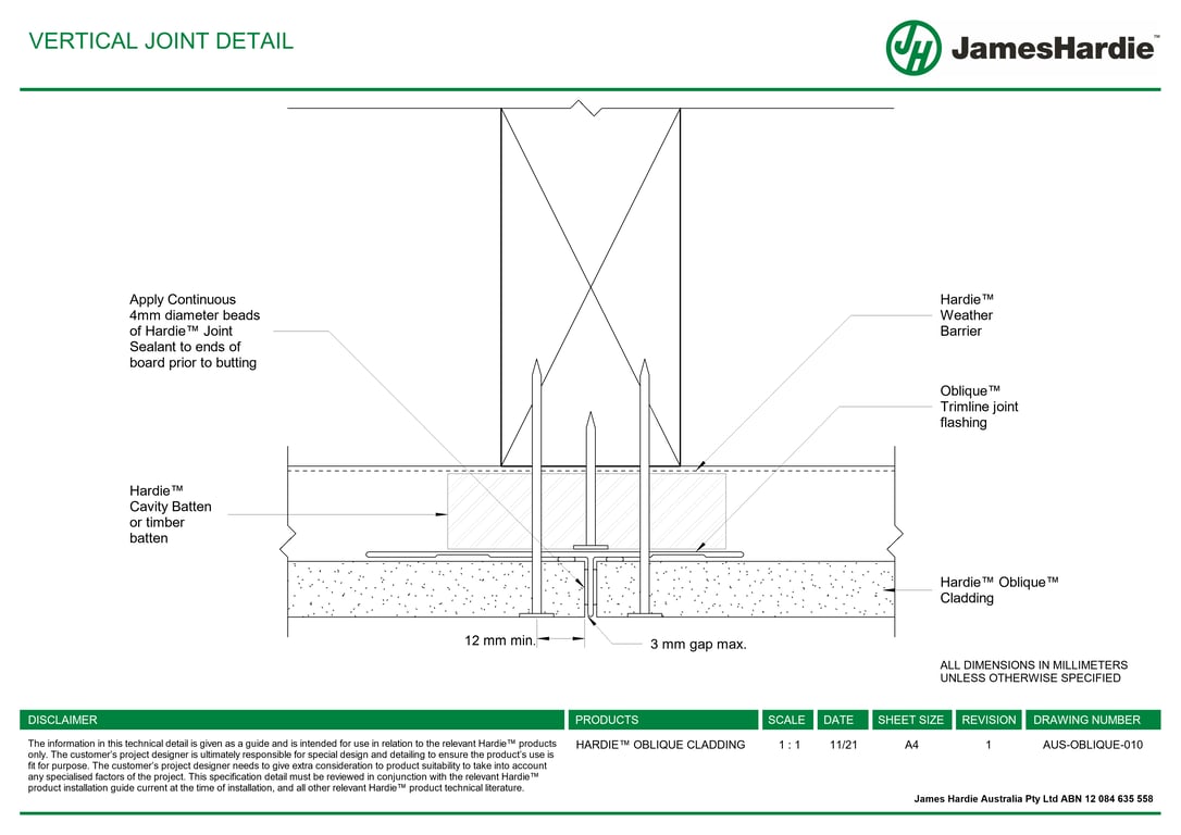 AUS-OBLIQUE-010 - VERTICAL JOINT DETAIL - BIMcontent.com
