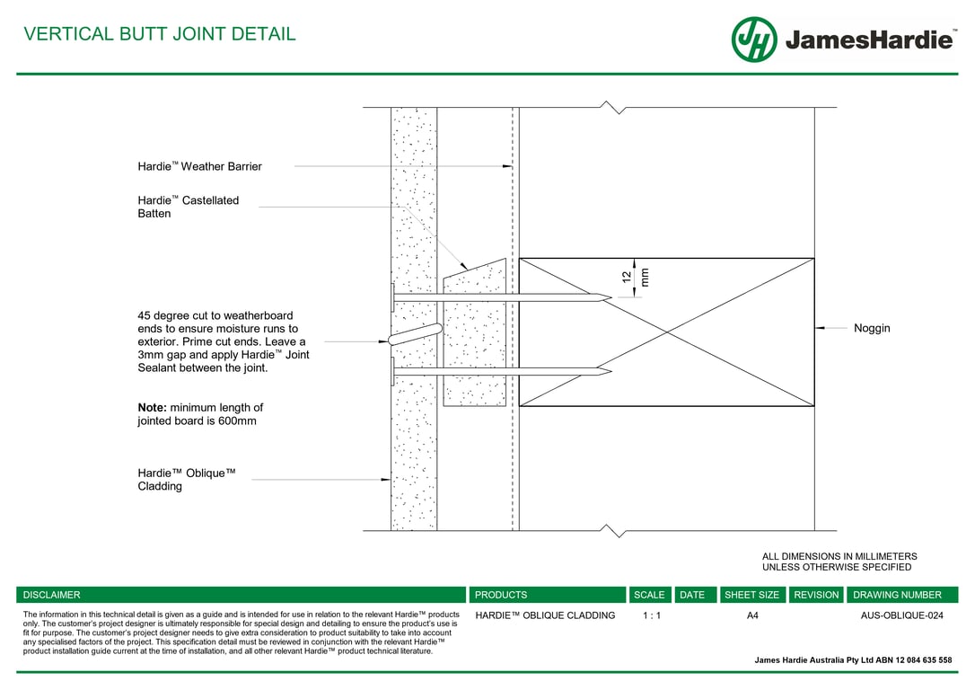 AUS-OBLIQUE-024 - VERTICAL BUTT JOINT DETAIL - BIMcontent.com