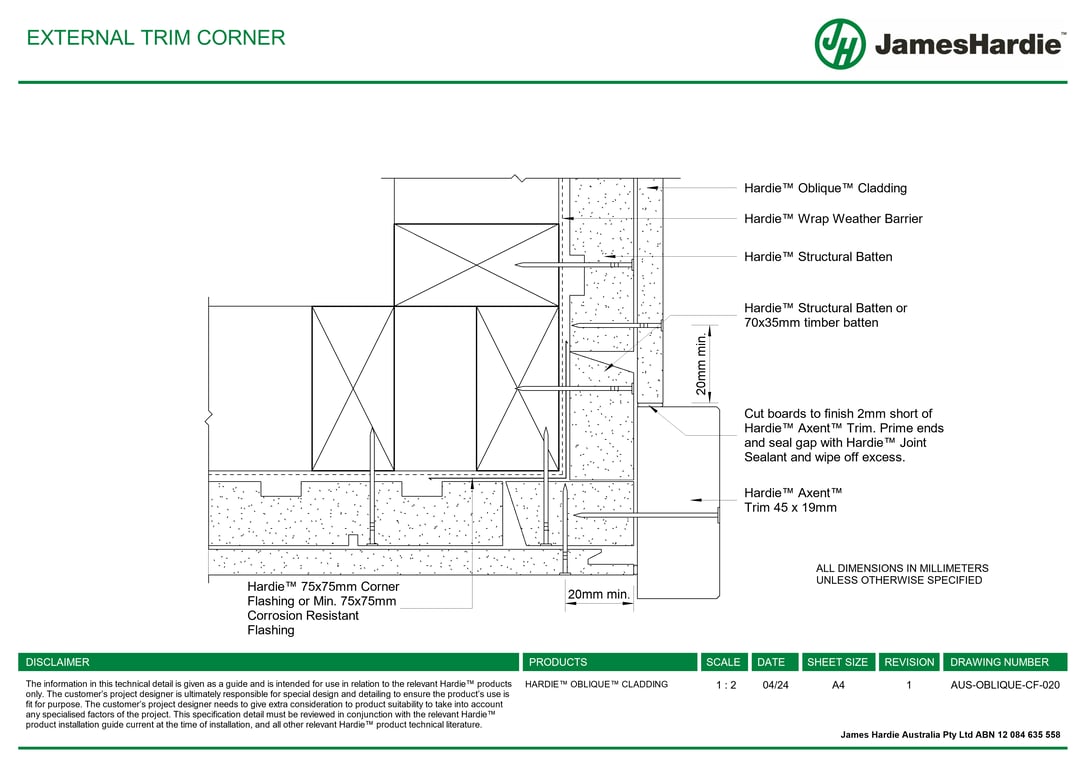 AUS-OBLIQUE-CF-020 - EXTERNAL TRIM CORNER - BIMcontent.com