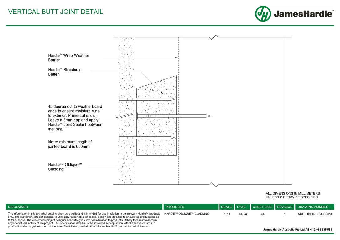 AUS-OBLIQUE-CF-023 - VERTICAL BUTT JOINT DETAIL - BIMcontent.com