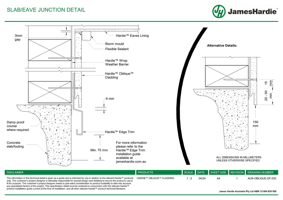 AUS-OBLIQUE-DF-032 - SLAB-EAVE JUNCTION DETAIL - BIMcontent.com