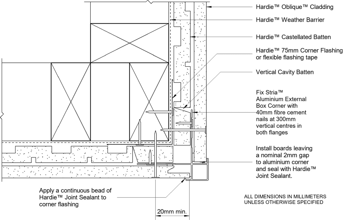 OBLIQUE External Box Corner With Castellated Batten - BIMcontent.com