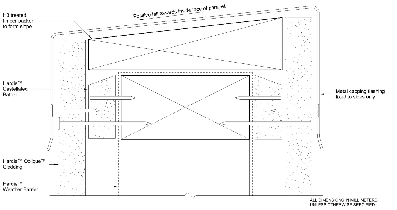 OBLIQUE Parapet Detail With Castellated Batten - BIMcontent.com