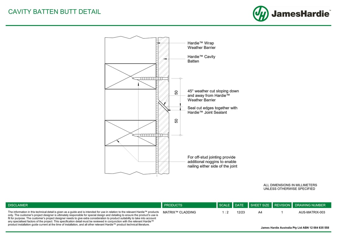 AUS-MATRIX-003 - CAVITY BATTEN BUTT DETAIL - BIMcontent.com
