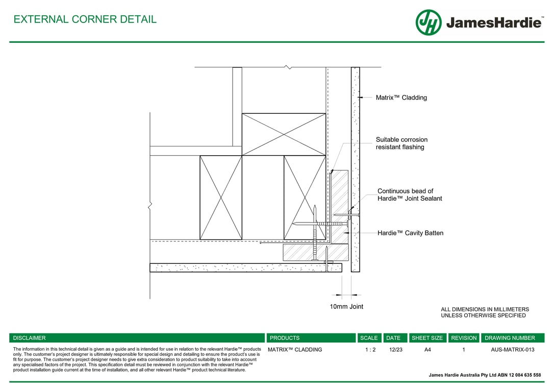 AUS-MATRIX-013 - EXTERNAL CORNER DETAIL - BIMcontent.com
