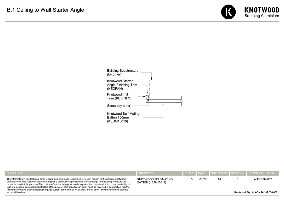 AUS-BSM-002 - B-1 Ceiling to Wall Starter Angle - BIMcontent.com
