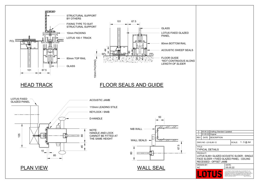 LD-SL80-12 - LOTUS SL80+ GLAZED ACOUSTIC SLIDER - SINGLE FACE SLIDER ...