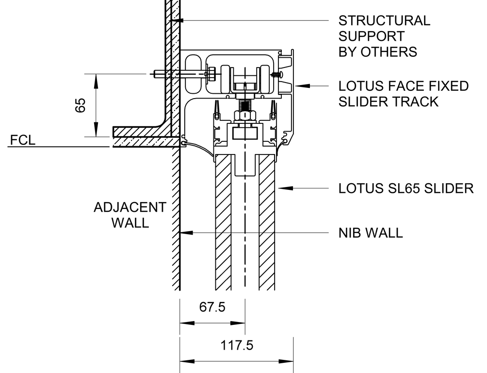 SL65 - Single Face Slider - Face Fixed - Head Track - BIMcontent.com