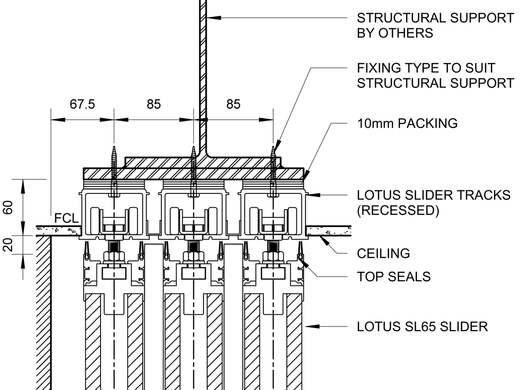 SL65 - Triple Face Slider - Ceiling Recessed - Head Track - BIMcontent.com