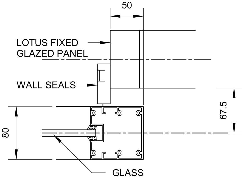 SL80+ - Single Face Slider + Fixed Glazed Panels - Ceiling Recessed ...