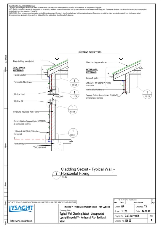 I04-02 - Typical Wall Cladding Setout - Unsupported Lysaght Imperial ...