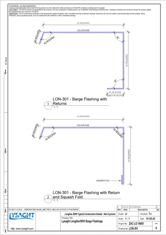 LON-301 - Lysaght Longline305® Barge Flashings - BIMcontent.com