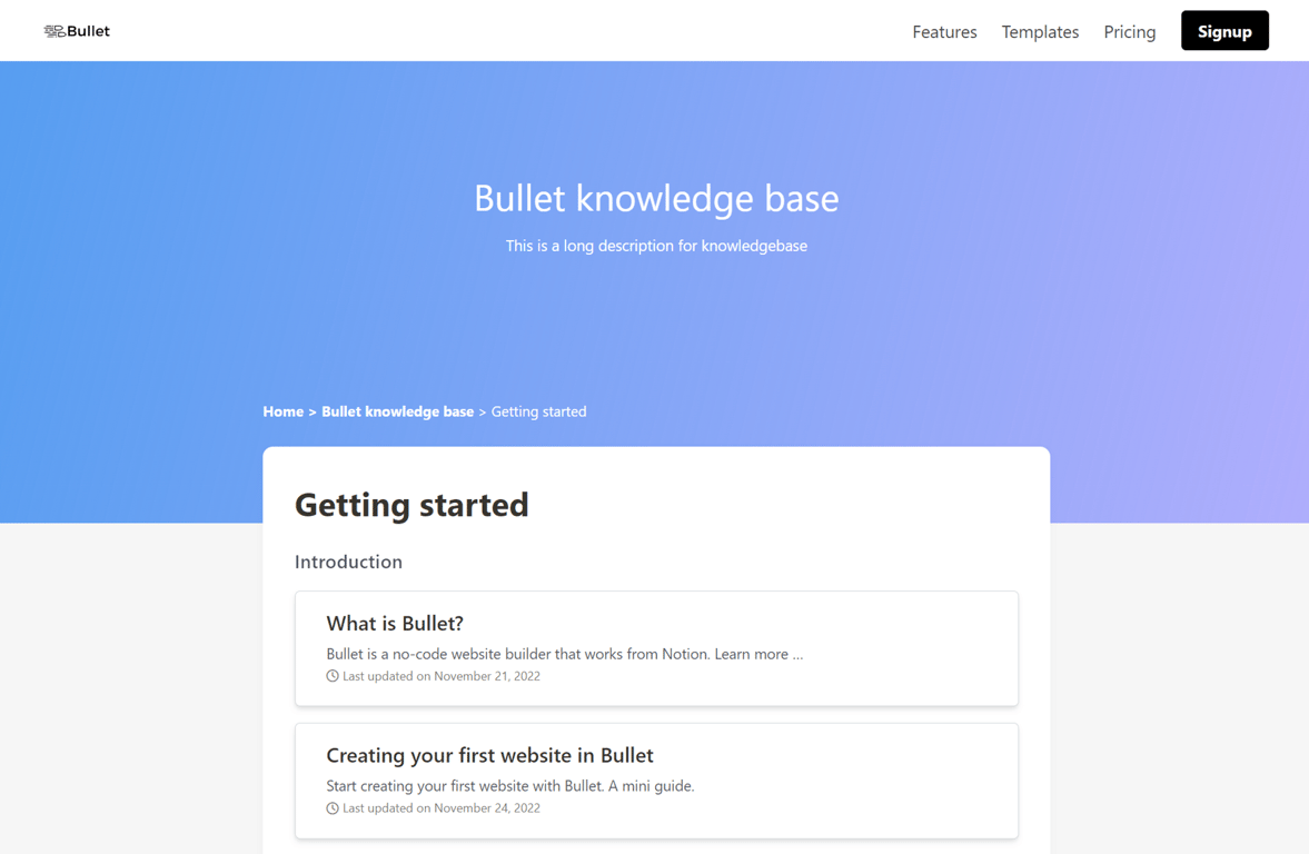 Documentation site using Notion | Bullet.so