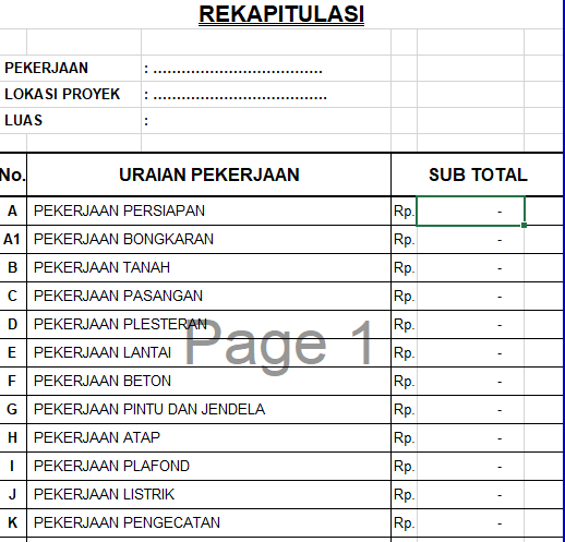 Sheet Analisa Rencana Anggaran Biaya untuk Bangunan Gedung dan Rumah ...