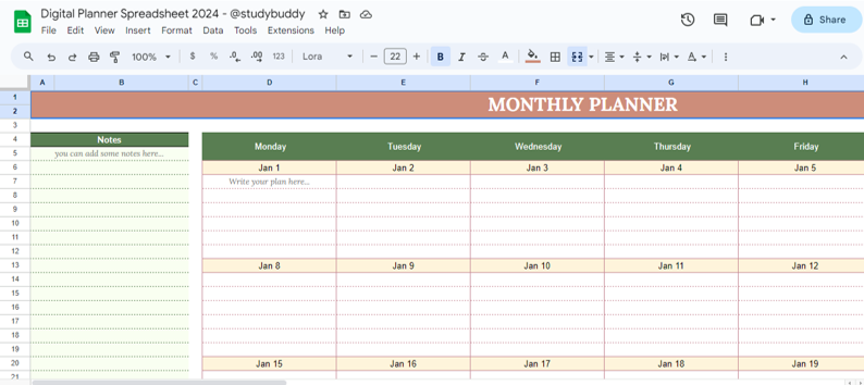 Digital Planner Spreadsheet 2024 | Clicky