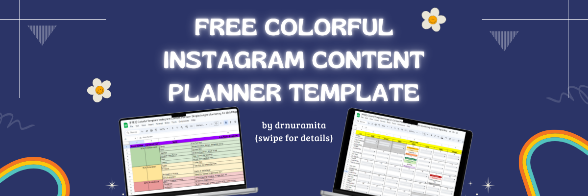 FREE Colorful Template Instagram Content Planner + Simple Insight Monitoring for SMM Reporting ...