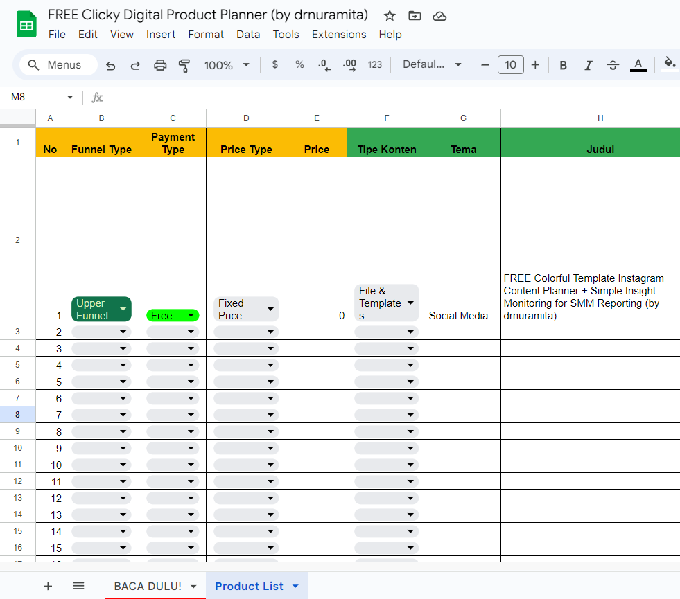 FREE Colorful Template Instagram Content Planner + Simple Insight Monitoring for SMM Reporting ...