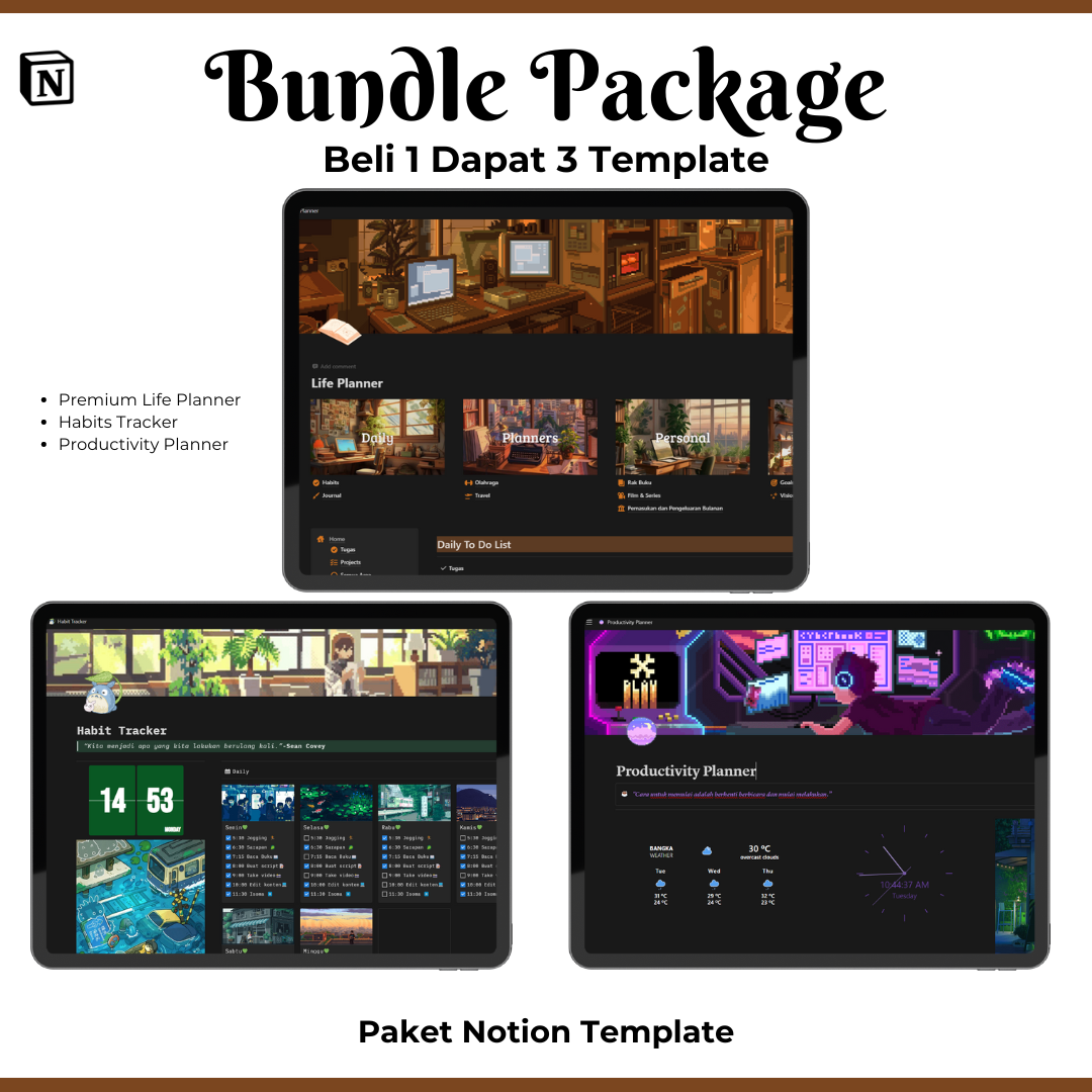 Notion Template | Bundle Package (Dapet Semua Template Life Planner, Habits Tracker ...