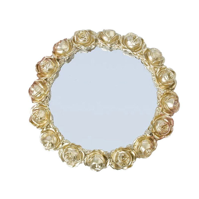 Golden Rose Engraved Mirror Tray | Aesthetic Decor Shop