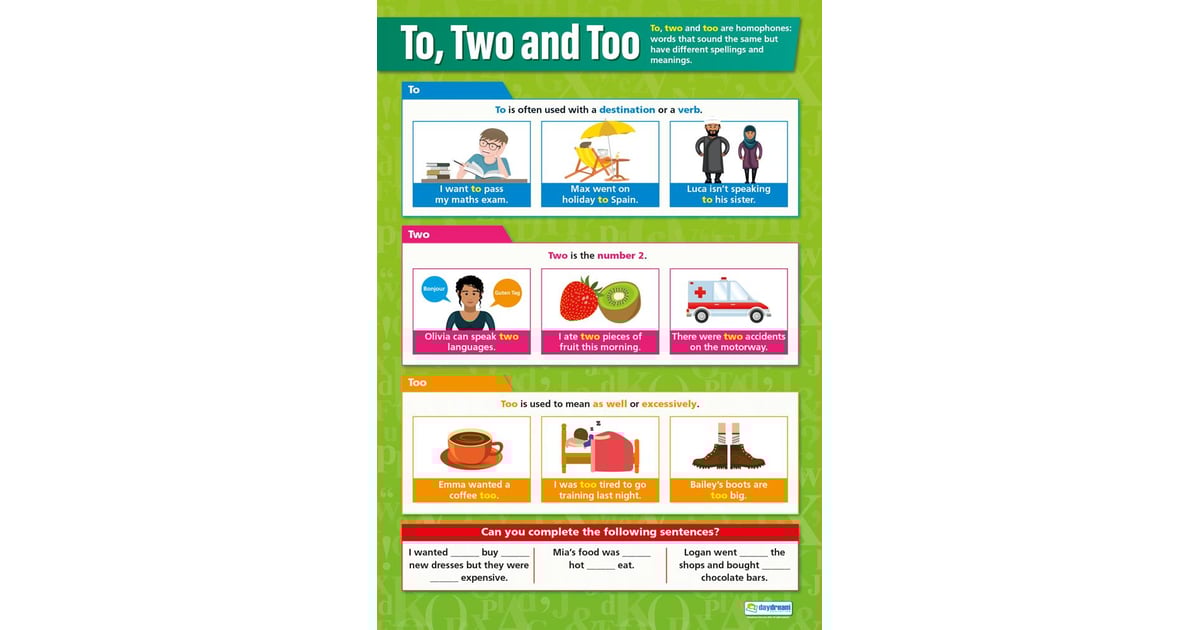 To, Too and Two Poster - Daydream Education