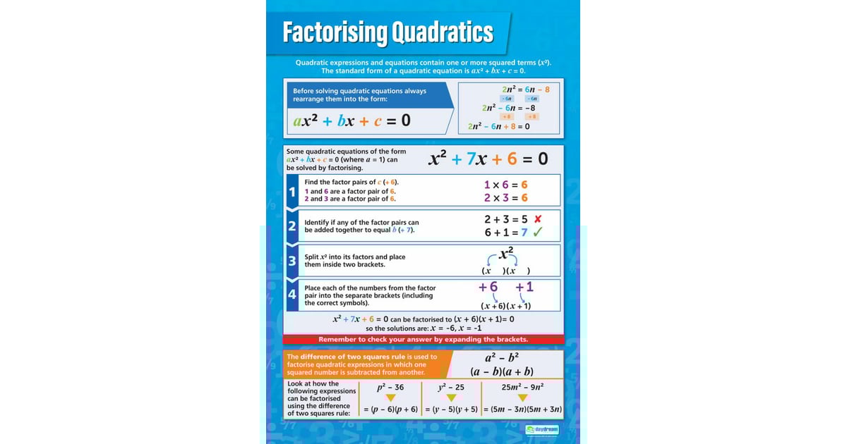 Factorising Quadratic Equations Poster - Daydream Education