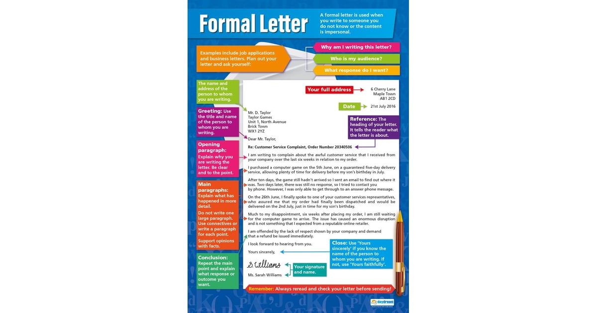 Formal Letter Poster - Daydream Education