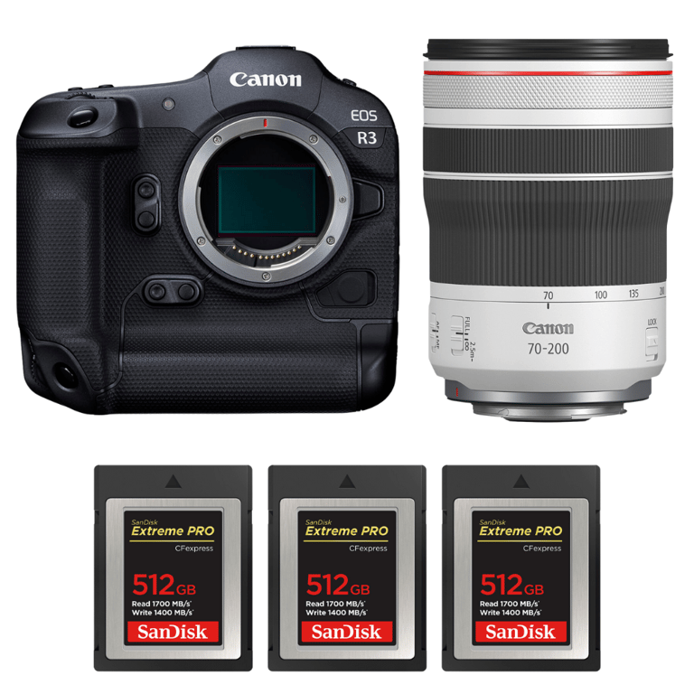 Appareil photo hybride Canon EOS R3 + RF 70-200mm f/4 L IS USM + 3 ...