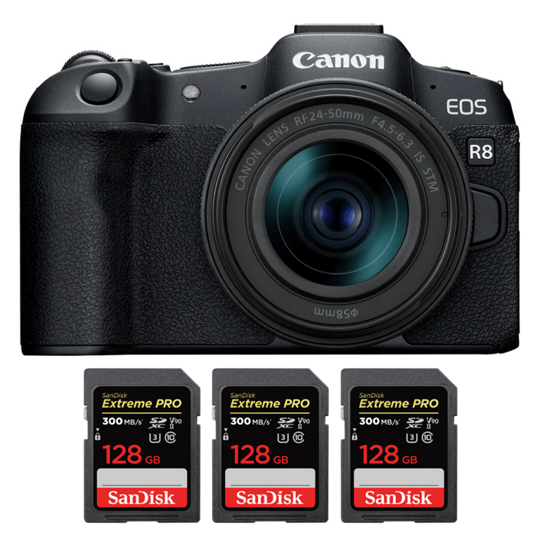 Appareil photo hybride Canon EOS R8 + RF 24-50mm IS STM + 3 SanDisk ...