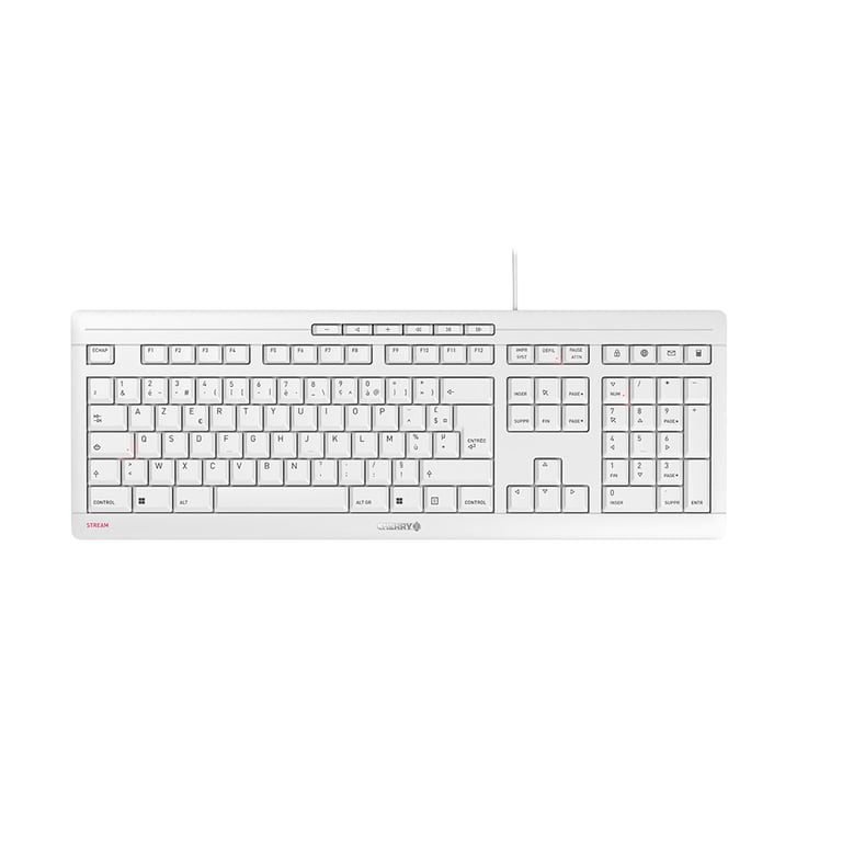CHERRY STREAM KEYBOARD Clavier filaire, blanc grisé, USB, AZERTY - FR ...