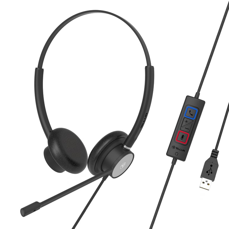 Micro-casque call center filaire Tellur Voice 320, binaural, USB, noir ...