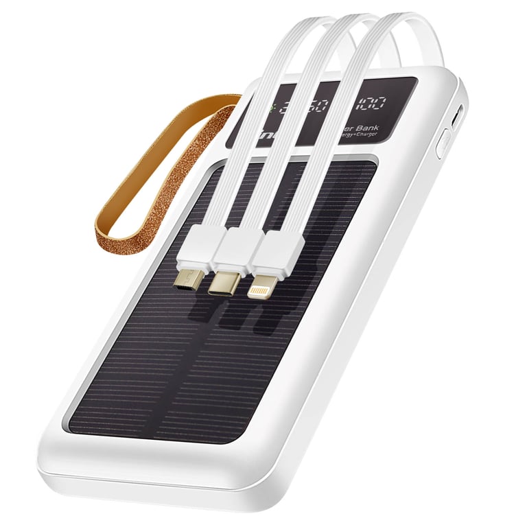 Batería externa solar 15000mAh con cable LinQ Blanco Micro USB Lightning USB C - LinQ
