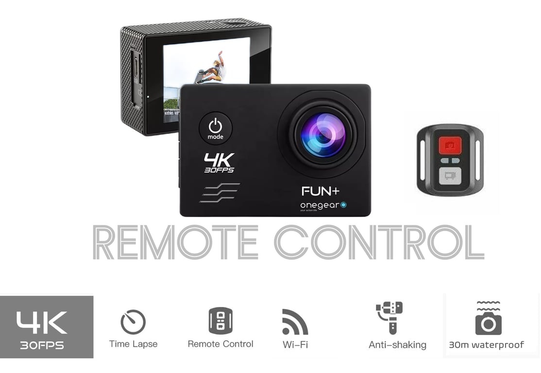 Caméra d'action Fun+ 4K 30 fps Wifi 2.0 écran noir avec boîtier sous 30 ...