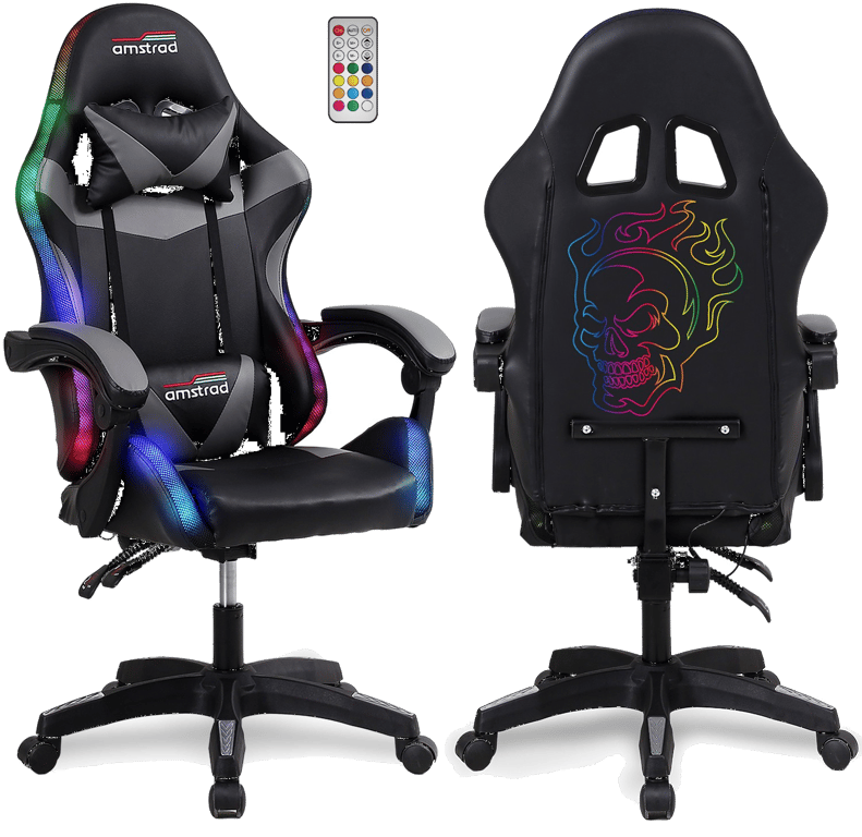 Amstrad AMS-900-LED-SKULL - Fauteuil gaming noir et gris - Serigraphie ...