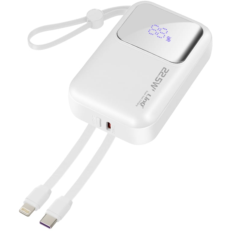 LinQ Batería externa 10000 mAh + Cables Lightning - USB C y USB Blanco - LinQ