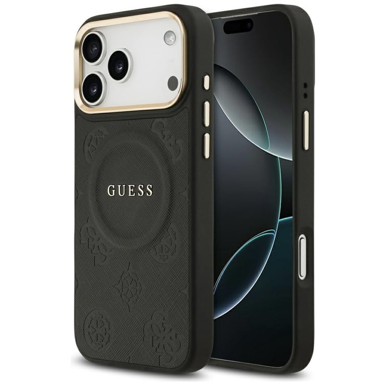 Étui Guess Peony Hot Stamp MagSafe pour iPhone 17 Pro Max noir - Guess