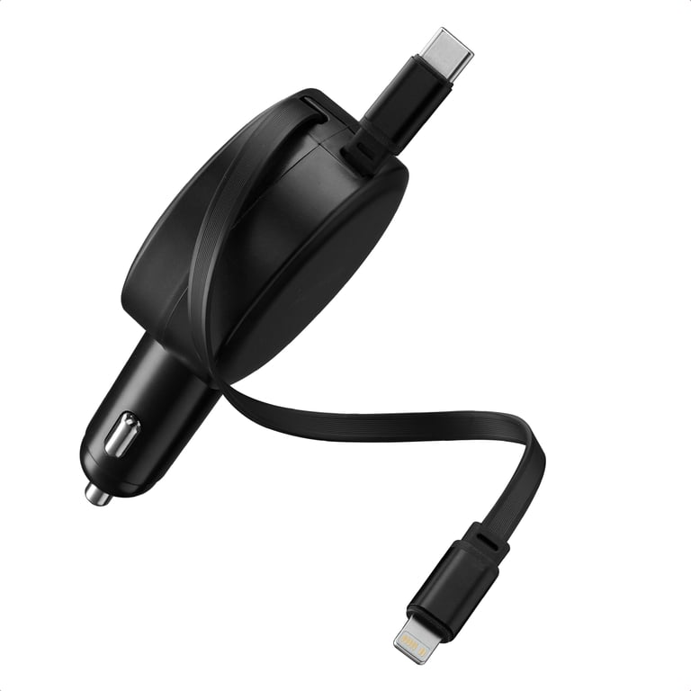 Accezz Chargeur voiture avec câbles rétractables – USB-C / Lightning ...