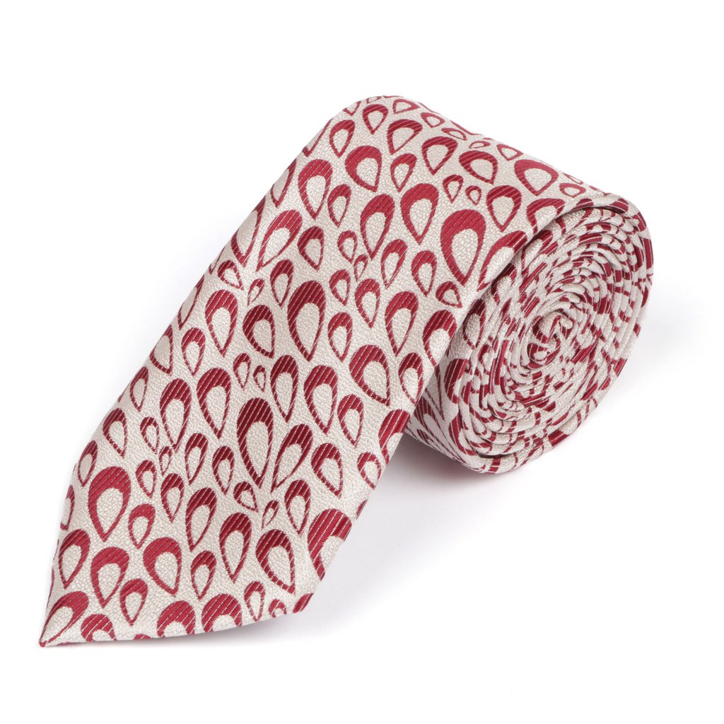 Cream & Red Woven Teardrop Tie - Twill