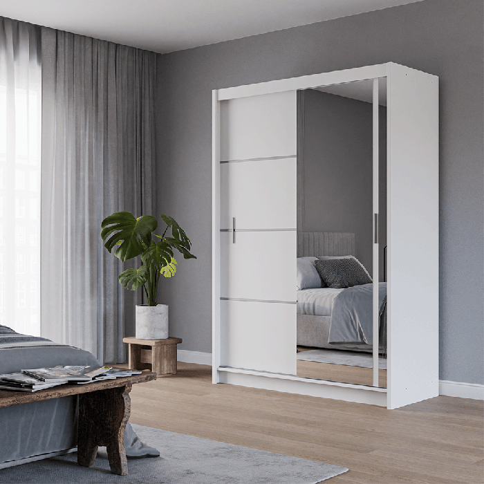 VISTA 150cm Sliding Door Wardrobe White | Dako Furniture