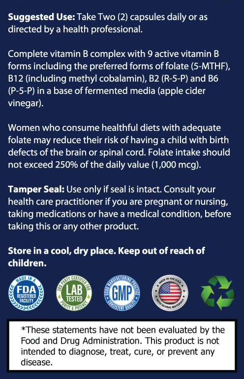 Vitamin B Complex+ 60 Capsules - 1400mg Per Serving - VitaTurbo