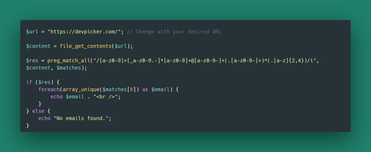Extracting Emails from a Webpage Using PHP - DevPicker.com Extracting Emails from a Webpage Using PHP - DevPicker.com
