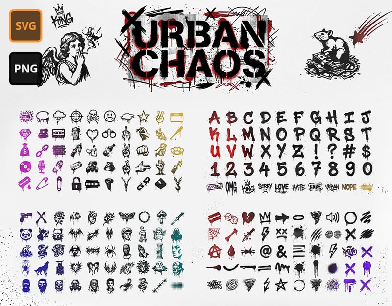 Graffiti Font & Cyber Sigilism Y2K Pack (SVG + PNG) Alphabet / Letters ...