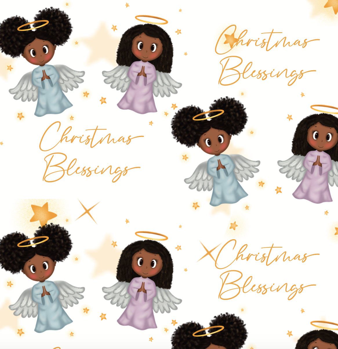 Black Starry Angel Christmas Wrapping Paper | Wakuda