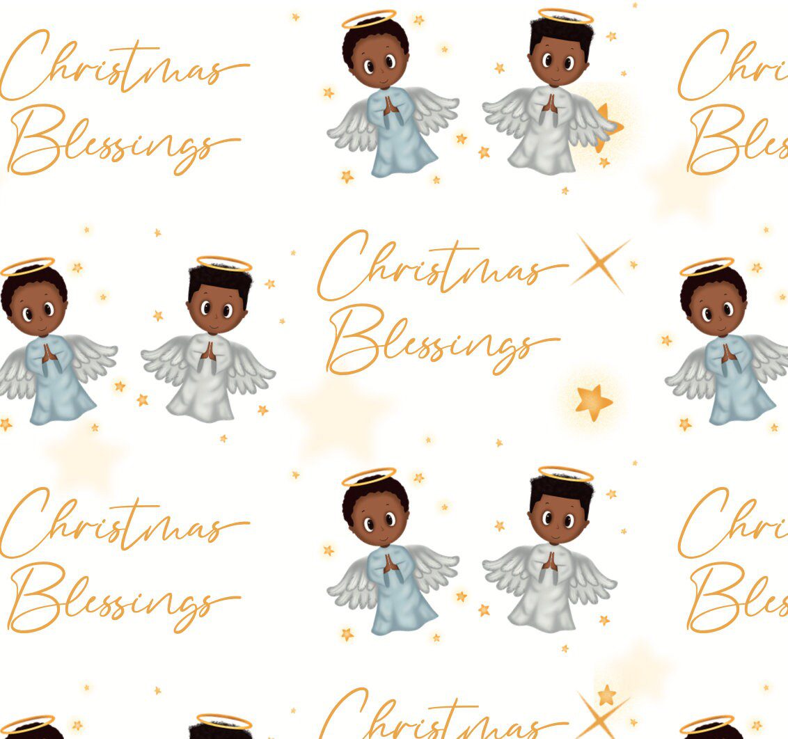 Black Starry Angel Christmas Wrapping Paper | Wakuda