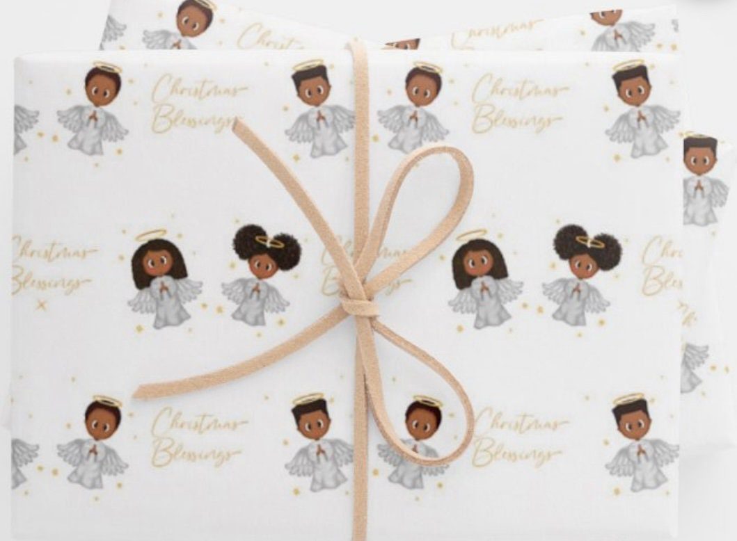 Black Christmas Angels Wrapping Paper | Wakuda