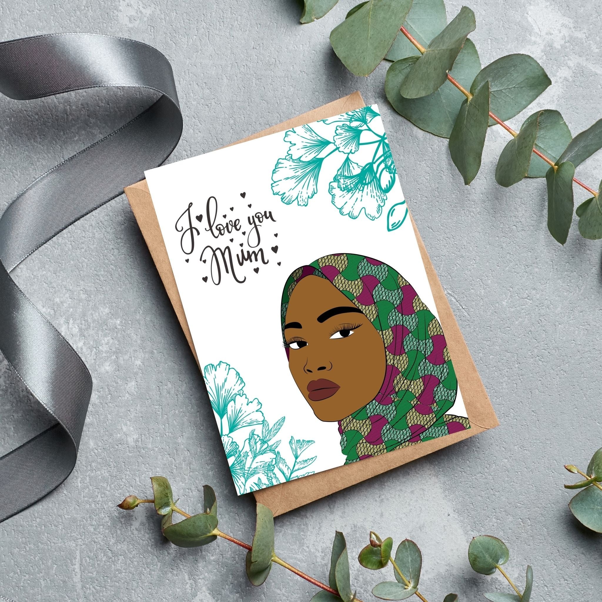 Black Muslim Mum in Hijab African Print Card for Women | Wakuda